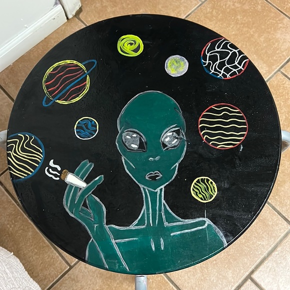 Accents | Small Table With Painted Alien | Poshmark